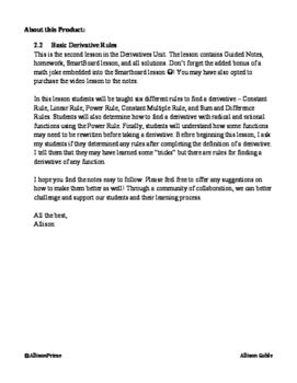 2 2 Basic Derivative Rules By Allison Prime TPT