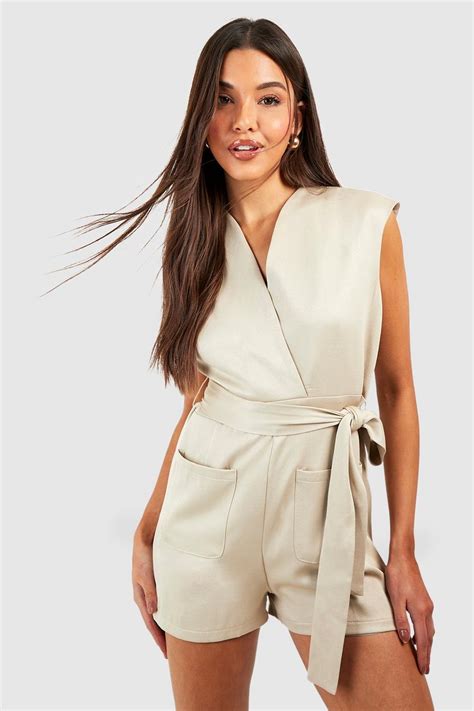 Womens Tailored Wrap Playsuit Boohoo Uk