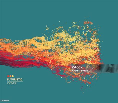 동적 입자 배열입니다 모션 효과 함께 구성입니다 추상적인 벡터 일러스트입니다 빨강에 대한 스톡 벡터 아트 및 기타 이미지 빨강 연기 물리적 구조 초현대적 Istock