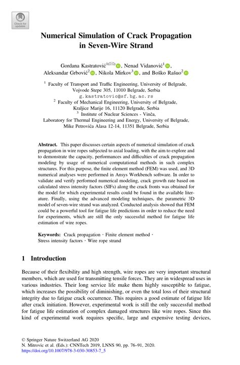 Pdf Numerical Simulation Of Crack Propagation In Seven Wire Strand