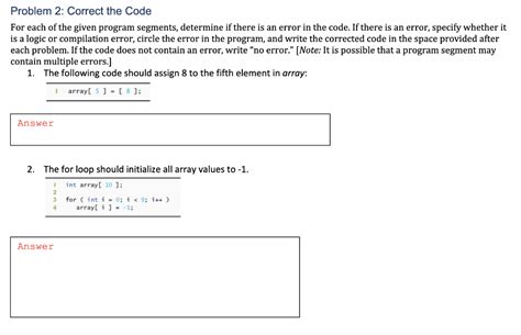 solved problem 2 correct the code for each of the given