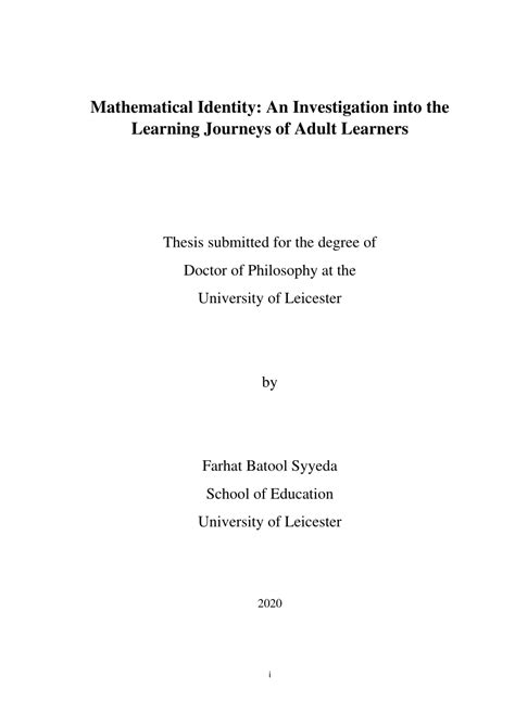 Pdf Mathematical Identity An Investigation Into The Learning Journeys Of Adult Learners