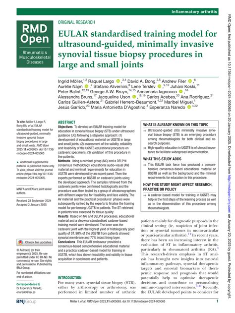 Pdf Eular Standardised Training Model For Ultrasound Guided Minimally Invasive Synovial
