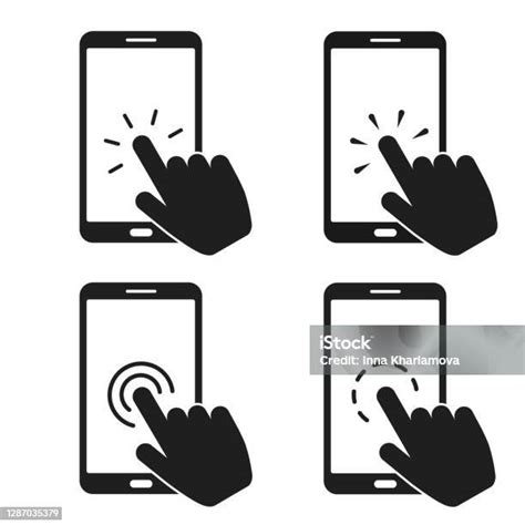핸드 터치 스크린 스마트 폰 아이콘 손가락을 클릭하는 스마트 폰 화면 커서 아이콘 벡터입니다 손 포인터 벡터 휴대전화에 대한 스톡 벡터 아트 및 기타 이미지 Istock