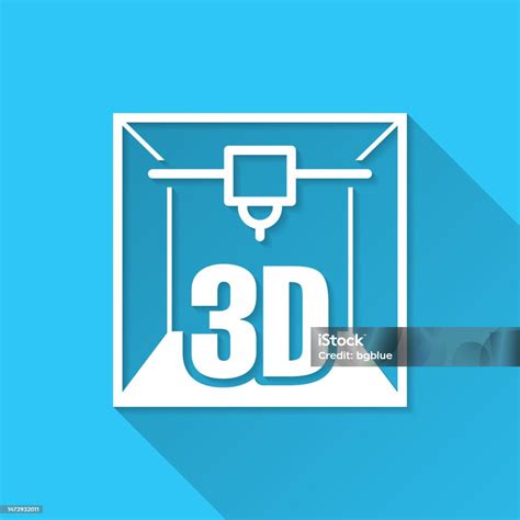 3d 프린터 파란색 배경에 아이콘 긴 그림자가 있는 평면 디자인 3차원 형태에 대한 스톡 벡터 아트 및 기타 이미지 3차원 형태 프린터하기 3d 스캔 Istock