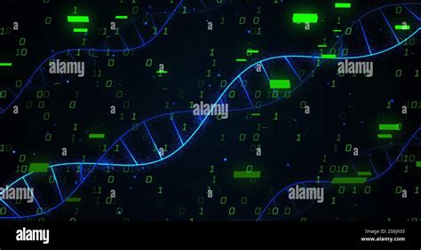 image of dna strands and binary coding digital data processing stock