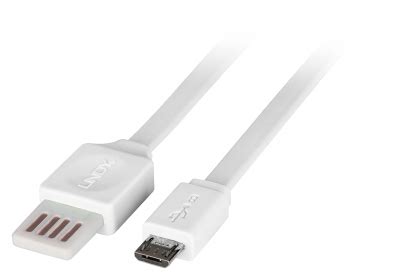 Cablu Usb La Micro Usb B Flat Reversibil M Alb Lindy L