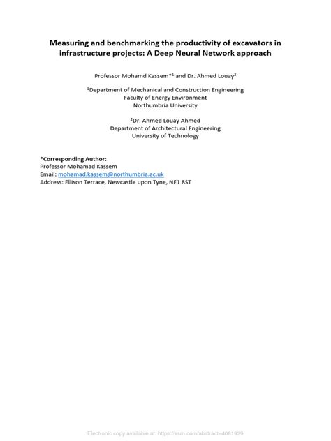 Measuring And Benchmarking The Productivity Of Excavators In