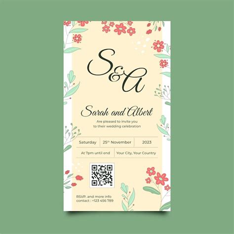 손으로 그린 결혼식 디지털 초대장 무료 벡터