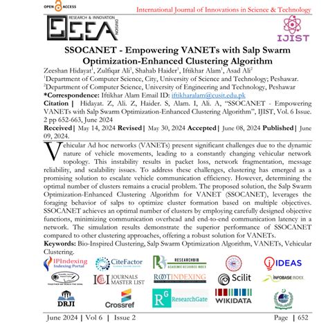 Pdf Ssocanet Empowering Vanets With Salp Swarm Optimization Enhanced Clustering Algorithm