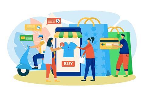 인터넷 벡터 일러스트의 스마트 폰 온라인 상점 여자 남자 고객 모바일 스토어를 사용 하 여 큰 판매와 평면 구매 가방에 대한 스톡 벡터 아트 및 기타 이미지 Istock