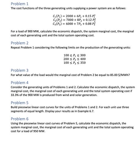 Solved Problem 1 The Cost Functions Of The Three Generating