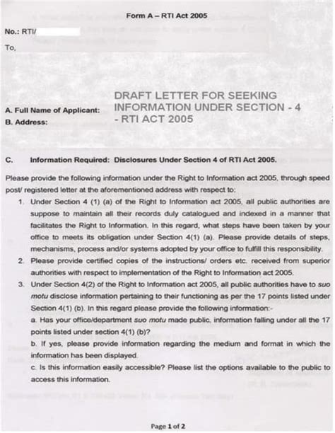 Rti Draft Letter Under Section 4 Pdf