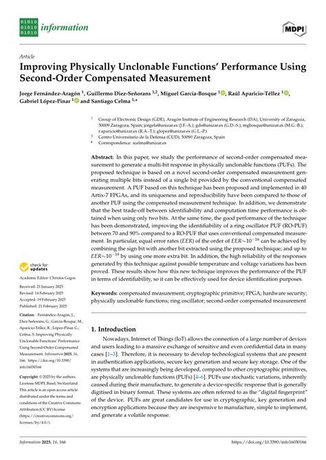 Pdf Improving Physically Unclonable Functions Performance Using Second Order Compensated