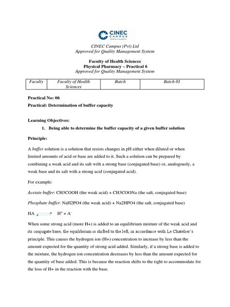 Lab Manual Practical 5 Determination Of Buffer Capacity Pdf Buffer Solution Ph
