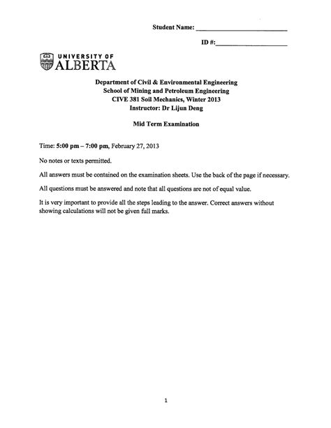 Midterm Exam 27 February 2013 Questions And Answers Civ E381 Warning Decodescan