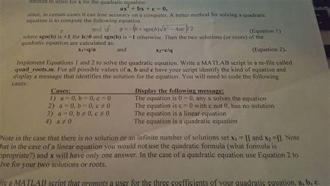 Matlab Using Ifelse Statement To Solve Quadratic Formula Stack Overflow
