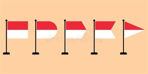 Vector Illustration Of The Indonesian Flag Flying On A Pole With Various Shapes Isolated With