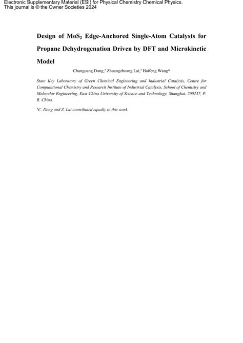 Pdf Design Of Mos 2 Edge Anchored Single Atom Catalysts For Propane