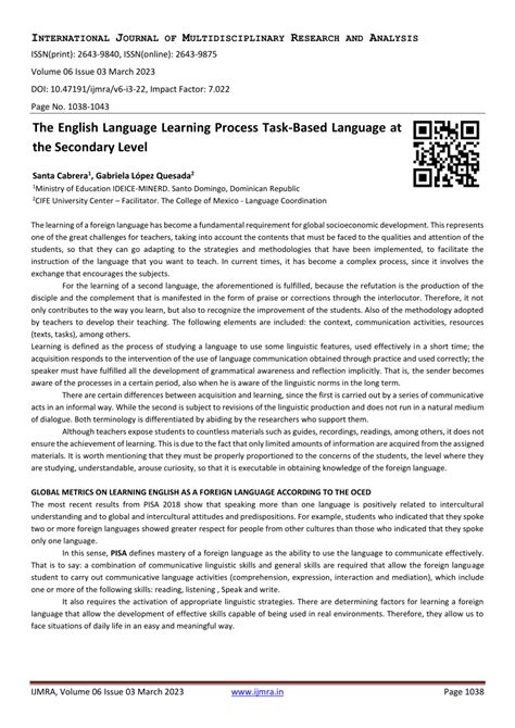 Pdf The English Language Learning Process Task Based Language At The Secondary Level