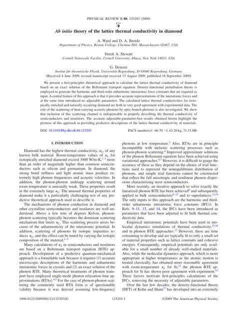 Pdf Ab Initio Theory Of The Lattice Thermal Conductivity In Diamond