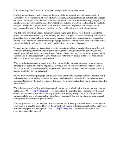 Thesis Paragraph Outline Pdf Essays Thesis