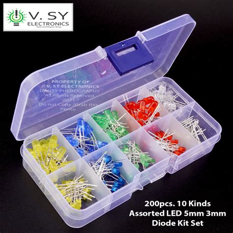 200pcs 3mm 5mm Led Light Diode White Yellow Red Blue Green Assortment Kit Set For Arduino