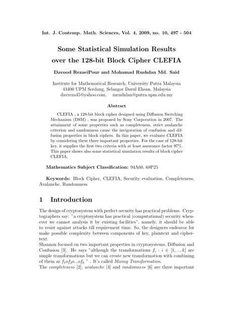 Pdf Some Statistical Simulation Results Over The 128 Bit Block Cipher