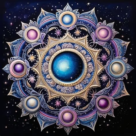 Celestial Mandala In Deep Blue Purple And Silver Premium Ai Generated