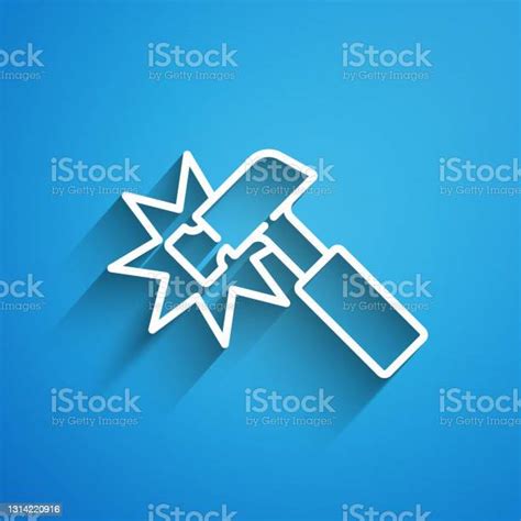 파란색 배경에 격리 된 흰색 줄 해머 아이콘 수리 도구 긴 그림자 벡터 갈고리 발톱에 대한 스톡 벡터 아트 및 기타 이미지 갈고리 발톱 강철 개념 Istock