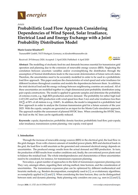 PDF Probabilistic Load Flow Approach Considering Dependencies Of Wind Speed Solar Irradiance