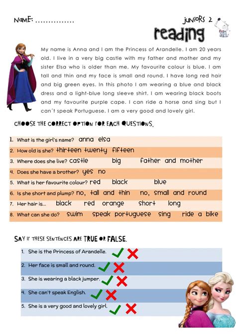 Reading Frozen Worksheet Reading Comprehension Activities Reading Comprehension Activities