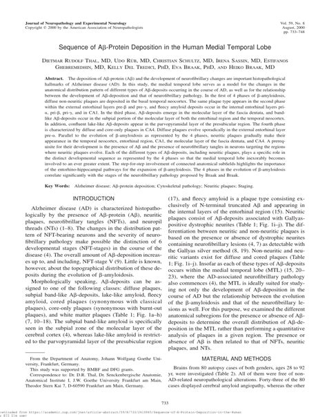 Pdf Sequence Of Aβ Protein Deposition In The Human Medial Temporal Lobe