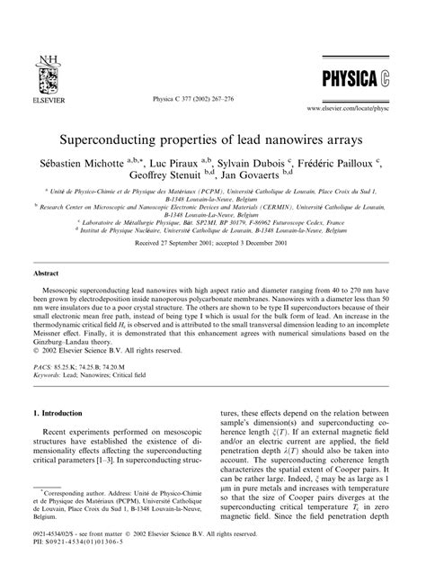 Pdf Superconducting Properties Of Lead Nanowires Arrays