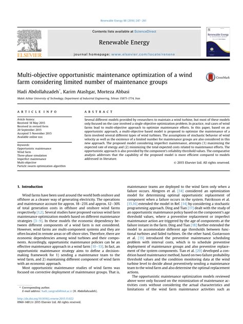 Pdf Multi Objective Opportunistic Maintenance Optimization Of A Wind Farm Considering Limited