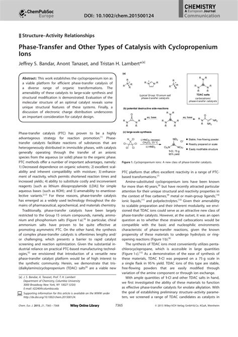 Pdf Phase Transfer And Other Types Of Catalysis With Cyclopropenium Ions