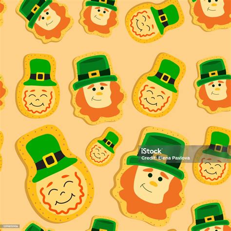 세인트 패트릭의 날 쿠키 원활한 패턴 생강 쿠키 레프레바운 샴록 세인트 패트릭스 데이 슈가 쿠키 성 패트릭의 날의 상징 벡터