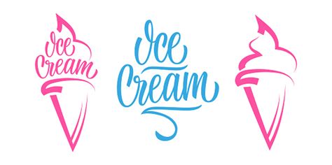 아이스크림 필기 비문 아이스크림 및 아이스크림 콘 설정합니다 포장 식품 시장 카페 메뉴 레스토랑에 대 한 크리에이 티브 템플릿 아이스크림에 대한 스톡 벡터 아트 및 기타