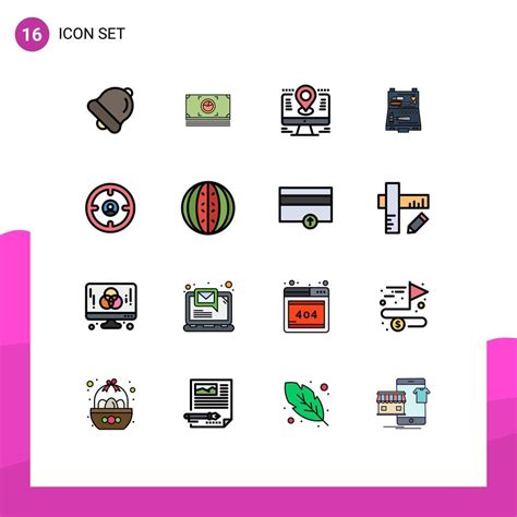 Group Of 16 Modern Flat Color Filled Lines Set For Business Repair Computer Construction Tools