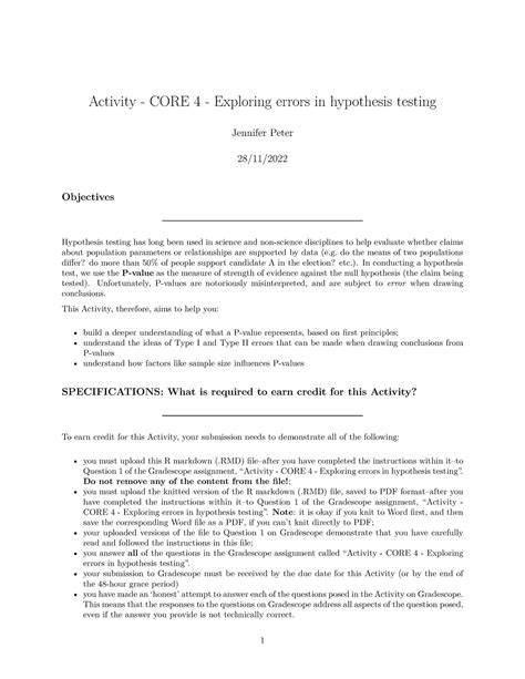 activity core 4 exploring errors in hypothesis testing activity