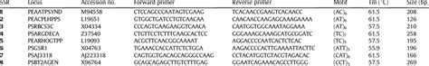 of the eight ssrs used locus accession number forward and reverse