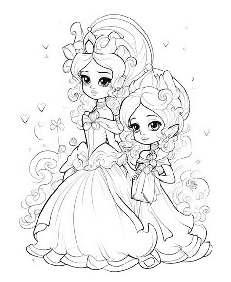 Premium Ai Image Princess And Queen Coloring Book Page For Adults Vector Illustration