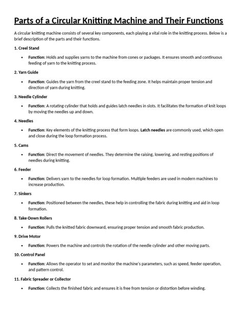Parts Of A Circular Knitting Machine And Their Functions Pdf