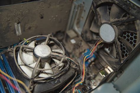 Dust On Computer Pc Processor Cooler With Mainboard And Computer Case