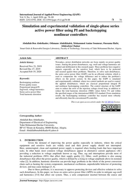 Pdf Simulation And Experimental Validation Of Single Phase Series Active Power Filter Using Pi