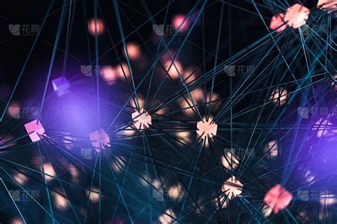 发光节点与变化的线，3d渲染。素材 花瓣网