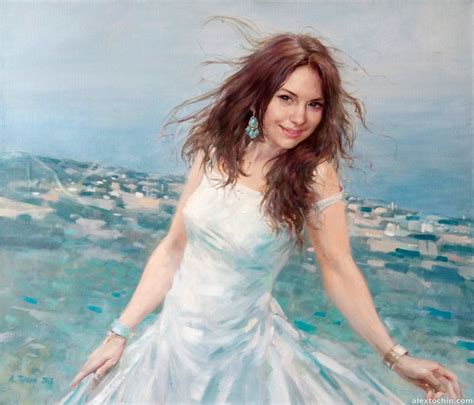 Портрет девушки маслом Точин Алексей холст масло Картины с пляжем Портрет Масло