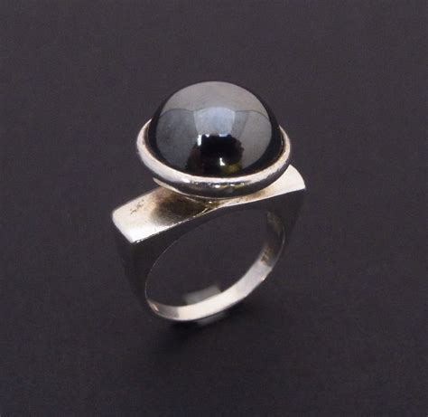 W And S Sørensen Hematite Set Silver Ring Horens Denmark Circa 1990 Ref S 948 Sold John