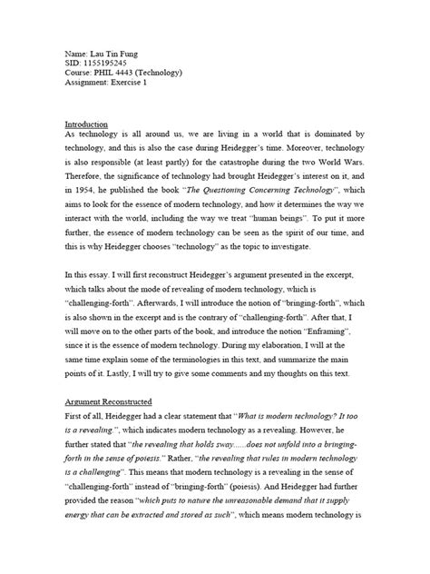technology exercise 1 download free pdf martin heidegger metaphysics
