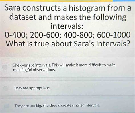 Sara Constructs A Histogram From A Dataset And Makes The Following Intervals 0 400 200 Algebra